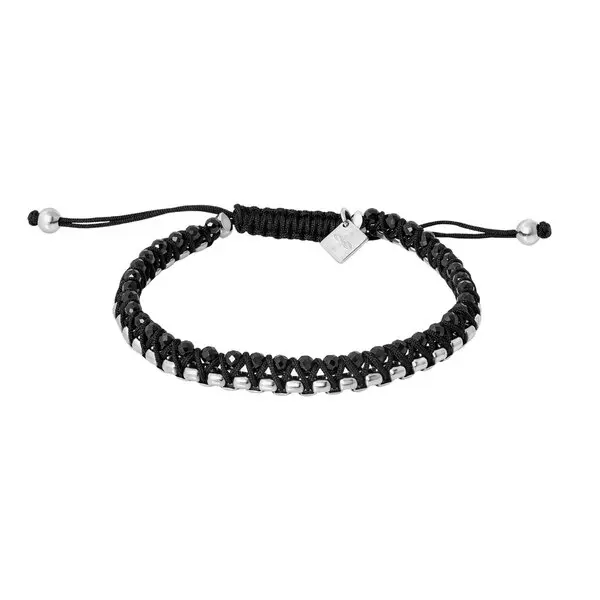 Tateossian Black / Silver Thompson Macrame Friendship Knot Bracelet With Black Agate - Black/silver