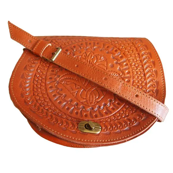 BERBER LEATHER The Temara Embossed Saddle Bag - Brown