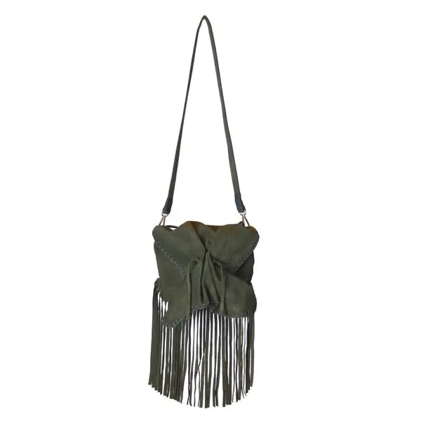Carlos Falchi Fringe Butterfly Suede Bag Olive - Green