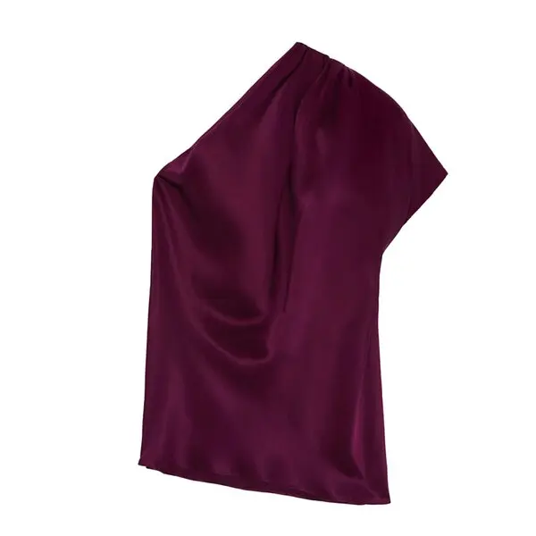 THE SUMMER EDIT Emily Silk One-shoulder Top Berry - Red