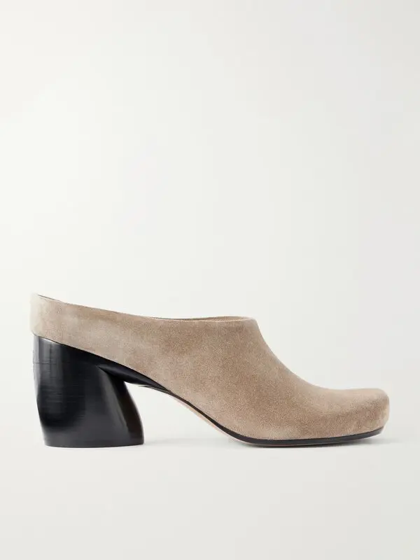 Loewe Oval 70 Suede Mules - Neutrals
