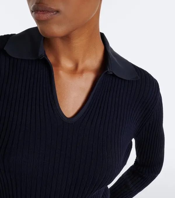 JIL SANDER Ribbed Knit Wool Polo Sweater
