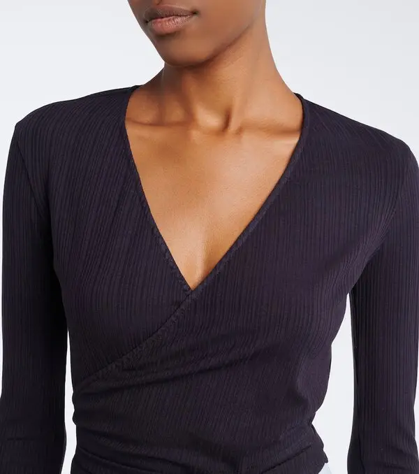 NORBA Ribbed-knit Wrap Top