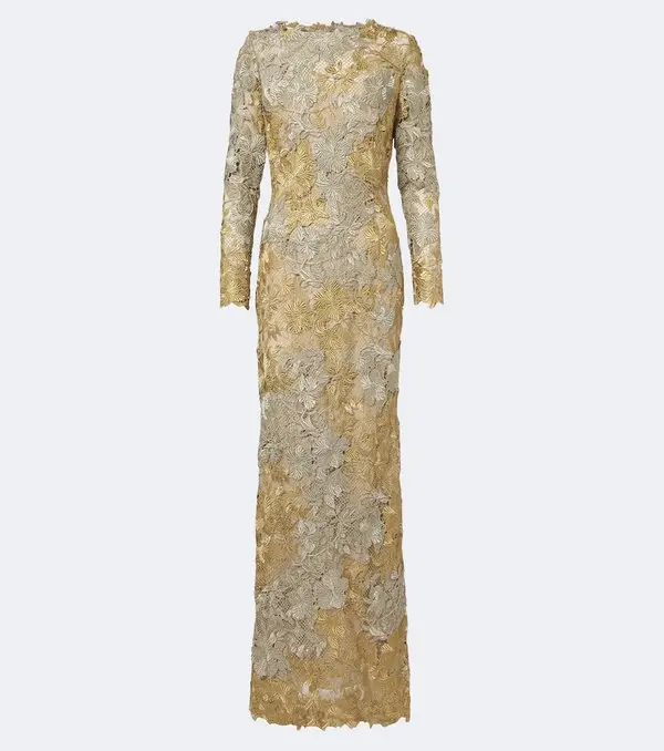 Oscar De La Renta Guipure Lace Gown - Gold