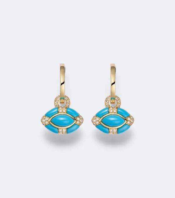 Shay Jewelry Riviera Petite 18kt Huggie Earrings With Turquoises And Diamonds - Gold