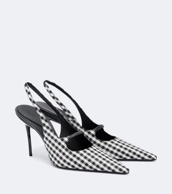 Alaïa Drop Gingham Slingback Pumps