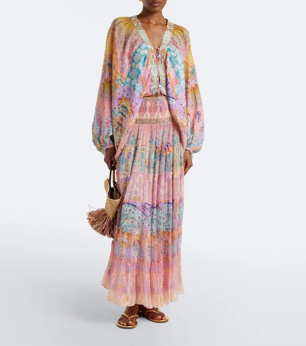 Camilla Printed Tiered Silk Maxi Skirt