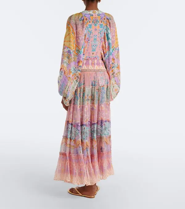 Camilla Printed Tiered Silk Maxi Skirt