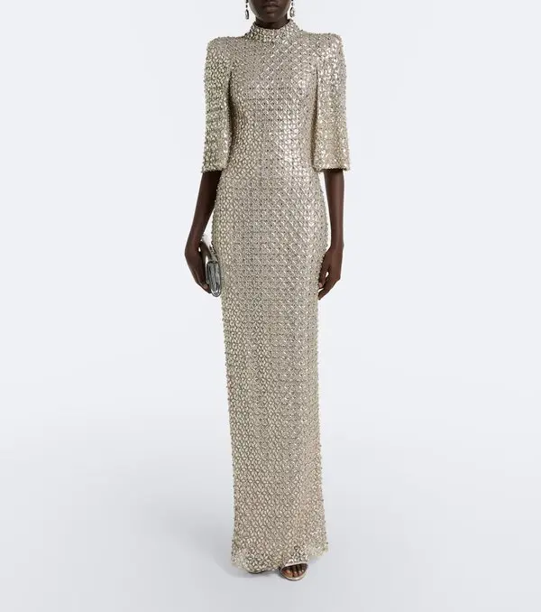 Jenny Packham Sedona Embellished Mesh Gown