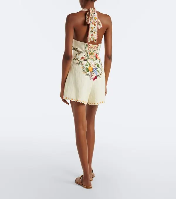 Camilla Embellished Halterneck Linen Romper