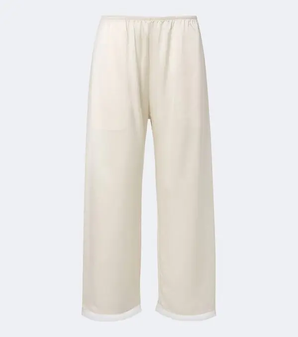 LESET Barb Lace-trimmed Satin Wide-leg Pants - White