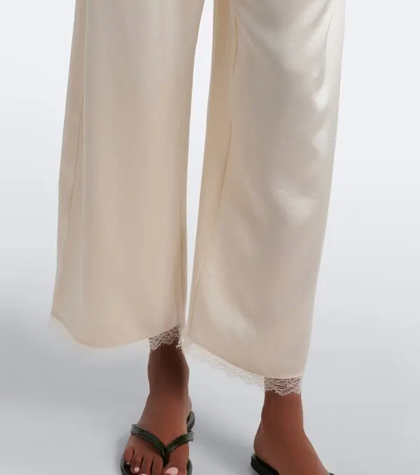 LESET Barb Lace-trimmed Satin Wide-leg Pants