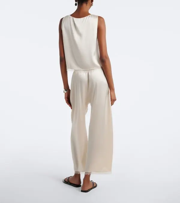 LESET Barb Lace-trimmed Satin Wide-leg Pants
