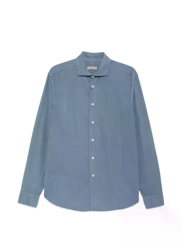 Canali Corduroy-texture Long-sleeve Shirt - Blue