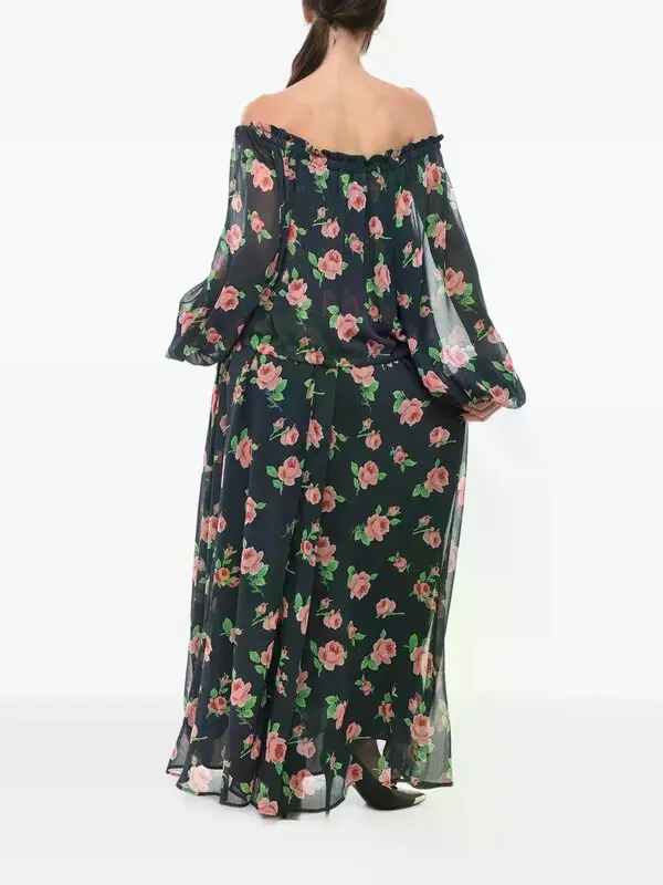 ROTATE BY BIRGER CHRISTENSEN Floral-print Off-shoulder Chiffon Maxi Dress