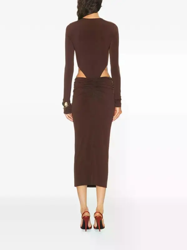 Andamane Heloise Cut-out Ruched Midi Dress - Brown