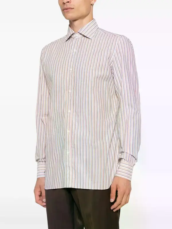 LUIGI BORRELLI Rio Striped Long-sleeve Shirt - Neutrals