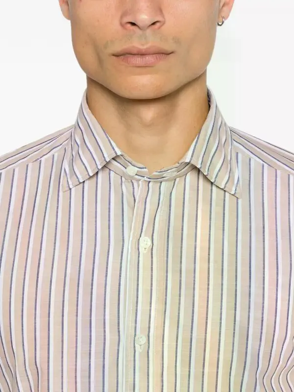 LUIGI BORRELLI Rio Striped Long-sleeve Shirt - Neutrals