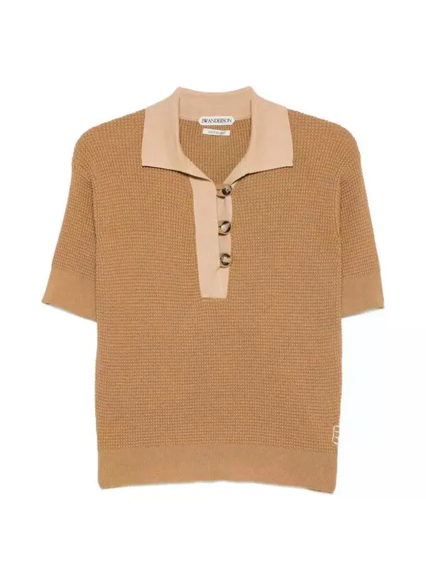 JW Anderson Contrast-collar Short-sleeve Polo Top - Neutrals