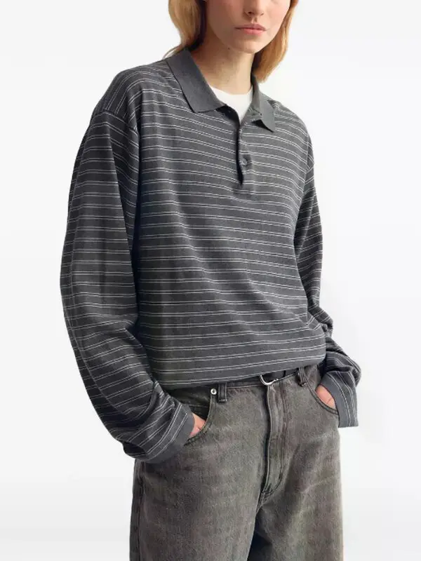 NILI LOTAN Striped Long-sleeve Polo Shirt