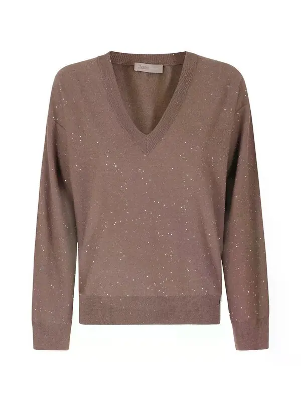 Herno Sequin-embellished V-neck Sweater - Brown