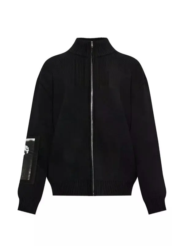 Balenciaga Logo-patch Ribbed-knit Cardigan - Black