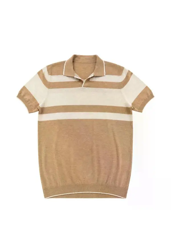 HERITAGE Striped Short-sleeve Polo Shirt - Brown