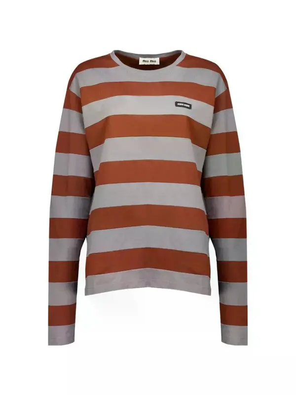 Miu Miu Striped Cotton T-shirt - Brown