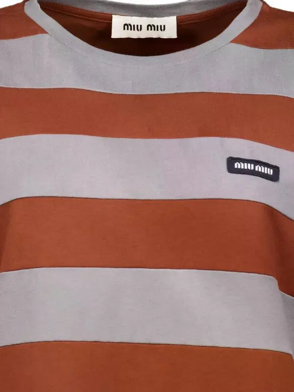 Miu Miu Striped Cotton T-shirt - Brown