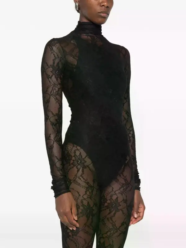 Andamane Ziggy Lace High-neck Bodysuit - Black