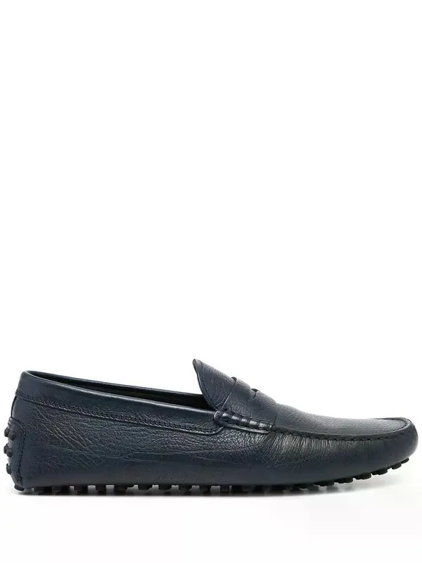 TOD'S Almond-toe Pebbled-texture Loafers - Blue