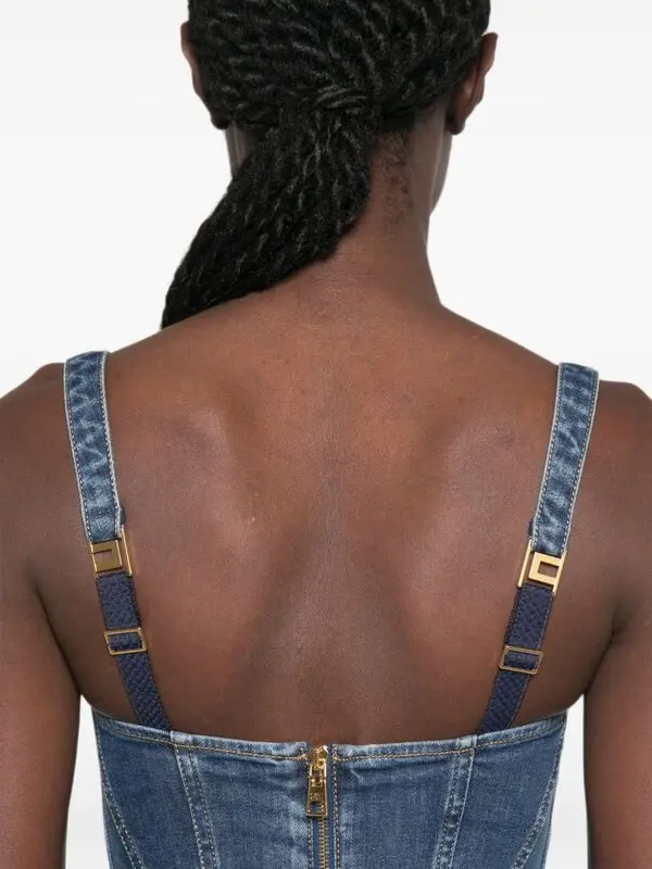 Elisabetta Franchi Denim Cotton Square Neck Dress