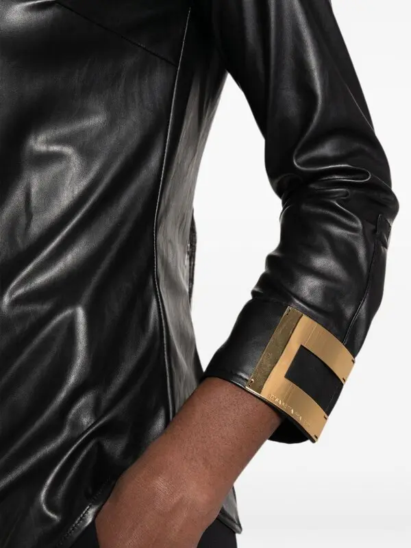 Elisabetta Franchi Faux Leather Shirt With Gold-tone Cuff Detail
