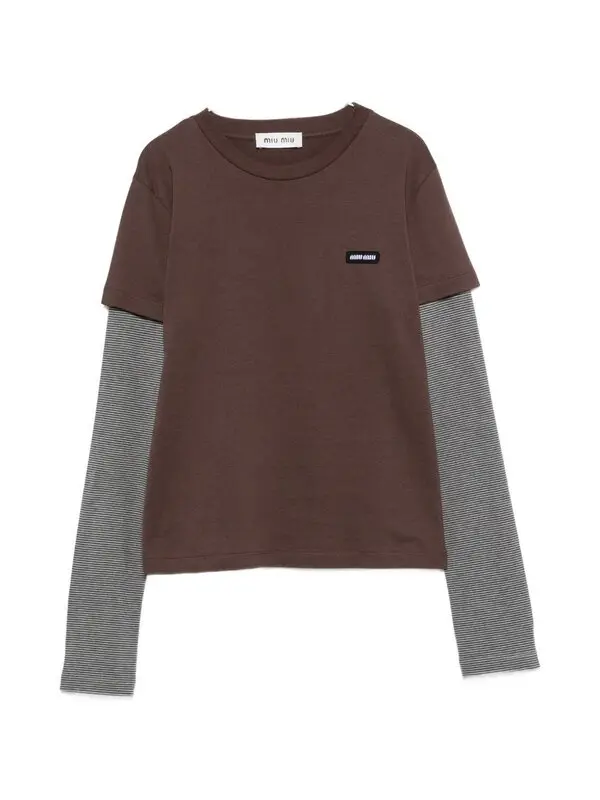 Miu Miu Layered Cotton T-shirt - Brown