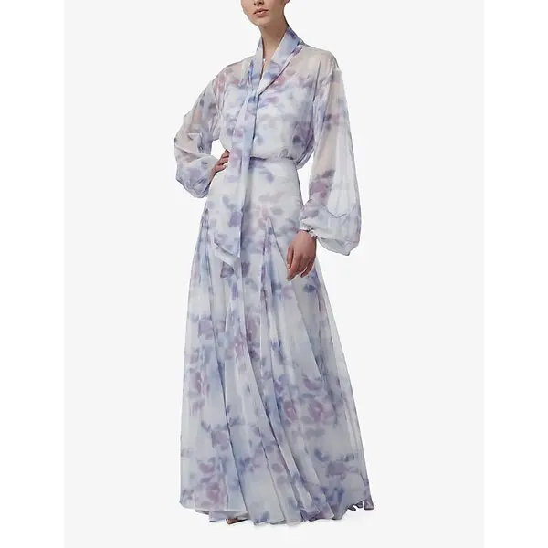 LEEM Floral-print High-rise Chiffon Maxi Skirt