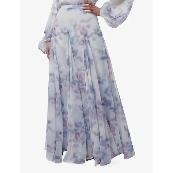 LEEM Floral-print High-rise Chiffon Maxi Skirt