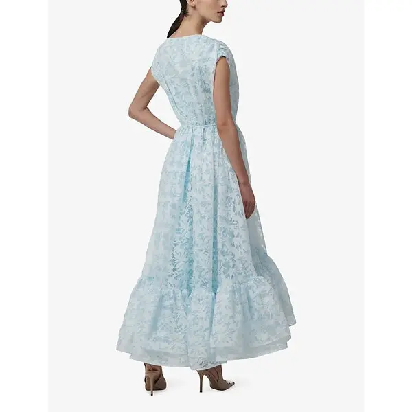 LEEM Floral-devoré Ruffled-hem Woven Midi Dress