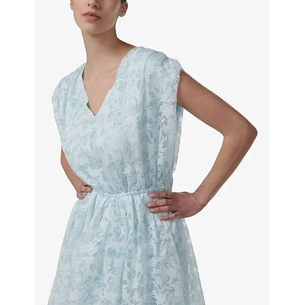 LEEM Floral-devoré Ruffled-hem Woven Midi Dress