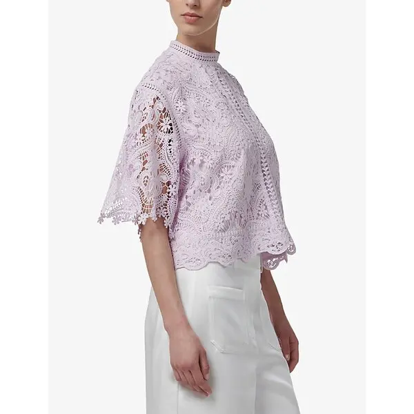LEEM Floral-pattern Relaxed-fit Guipure-lace Top