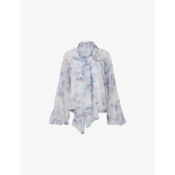 LEEM Floral-print Tie-neck Chiffon Blouse - Multi-coloured