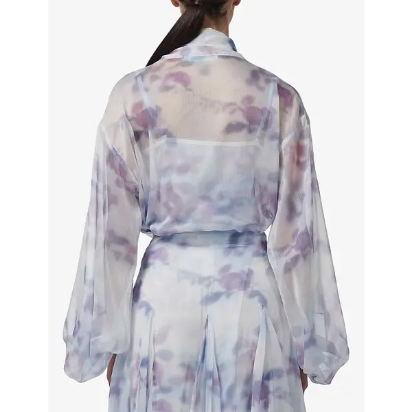 LEEM Floral-print Tie-neck Chiffon Blouse