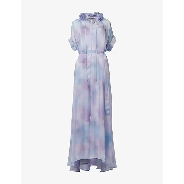 LEEM Tie-neck Abstract-pattern Chiffon Maxi Dress - Multi-coloured