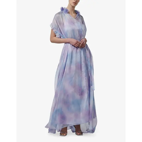 LEEM Tie-neck Abstract-pattern Chiffon Maxi Dress