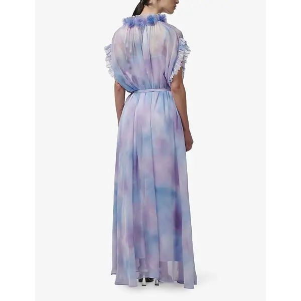LEEM Tie-neck Abstract-pattern Chiffon Maxi Dress