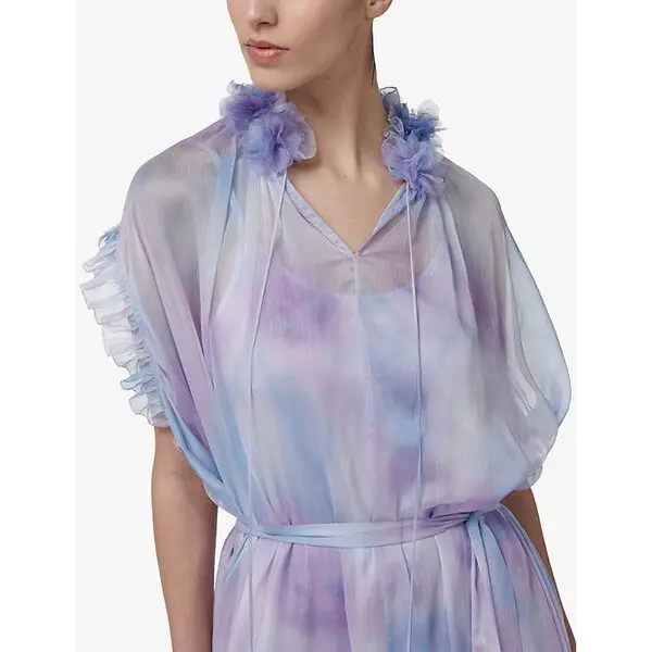 LEEM Tie-neck Abstract-pattern Chiffon Maxi Dress