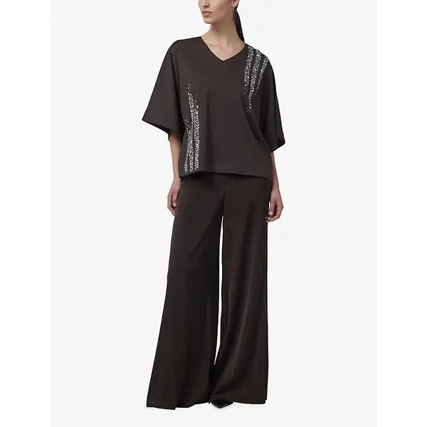LEEM V-neck Embellished Cotton Top