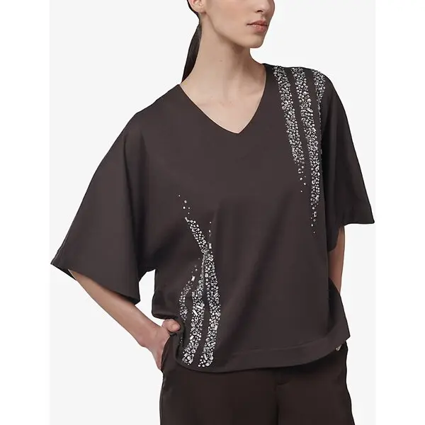 LEEM V-neck Embellished Cotton Top