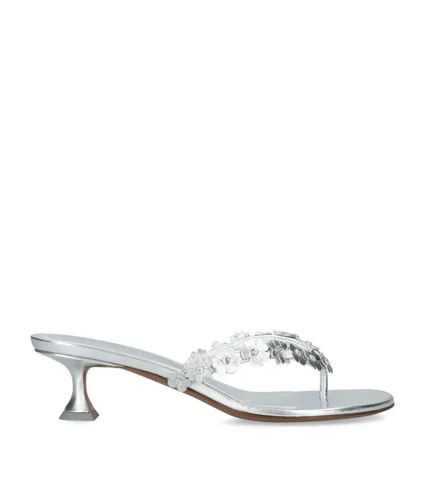 Amina Muaddi Leather Flower-applique Janis Sandals 45 - Silver