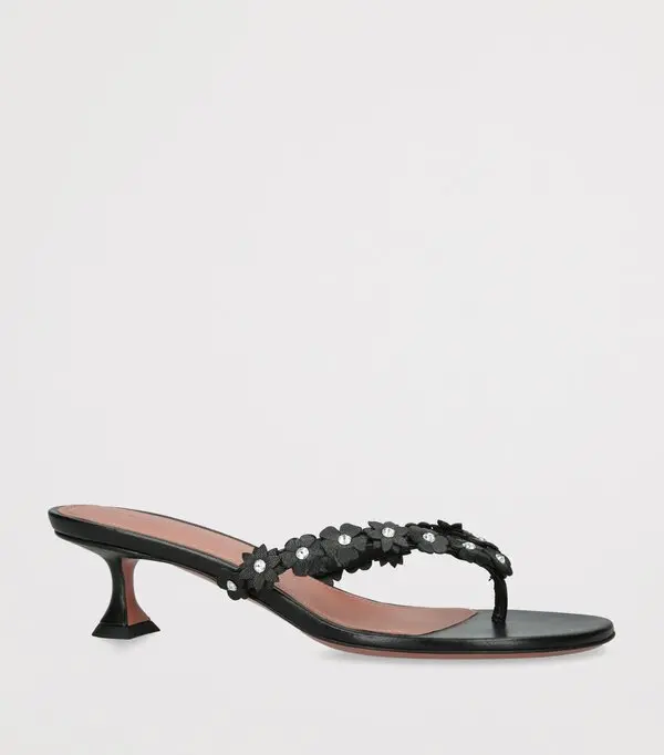 Amina Muaddi Leather Embellished Thong Sandals - Black