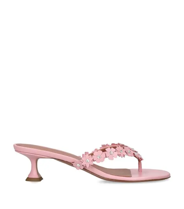Amina Muaddi Leather Flower-applique Gigi Heeled Sandals 45 - Pink